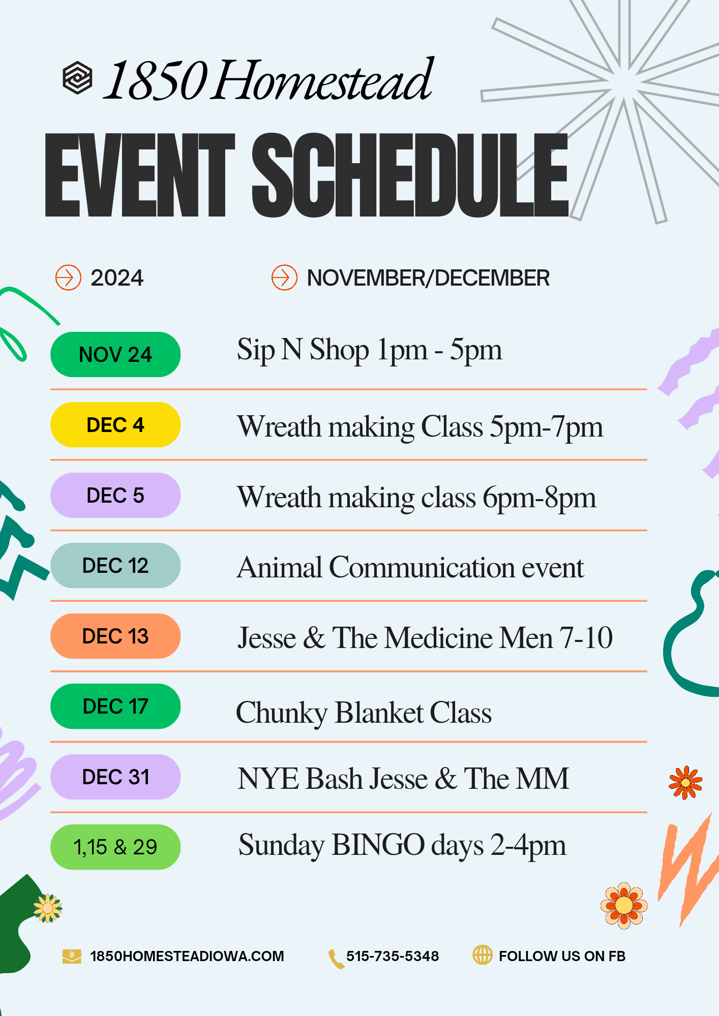 Upcoming Events – 1850 Homestead